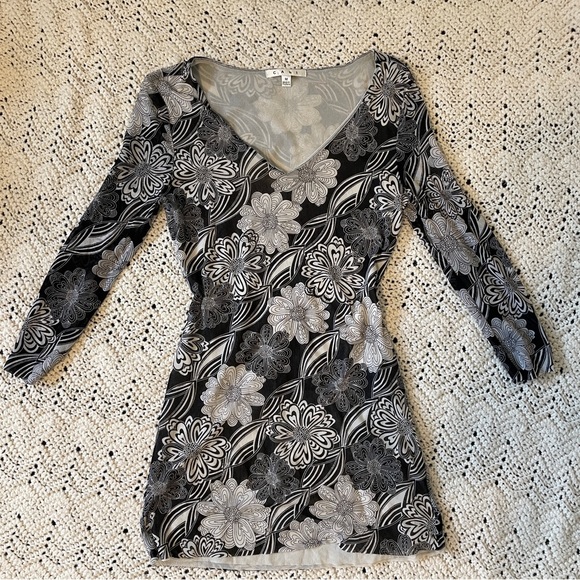 CAbi | Dresses | Cabi Floral Mesh Long Sleeve Tunic Mini Dress ...